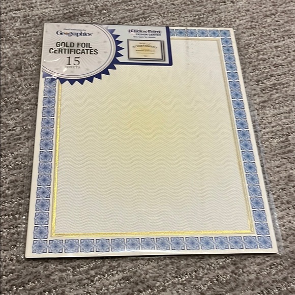 Geographics | Other | Gold Foil Certificates With Blue Border | Poshmark